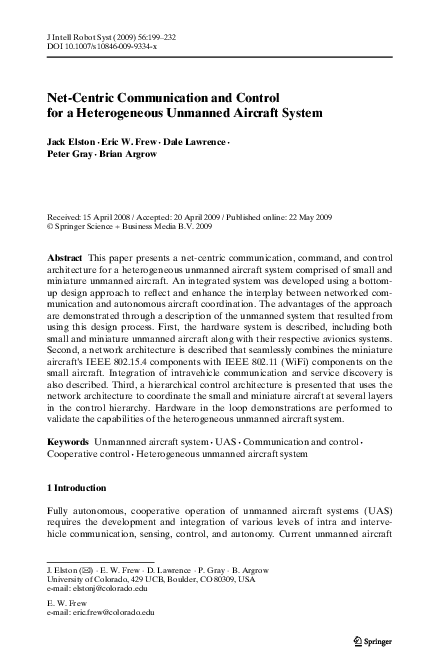 Pdf Net Centric Communication And Control For A Heterogeneous Unmanned Aircraft System