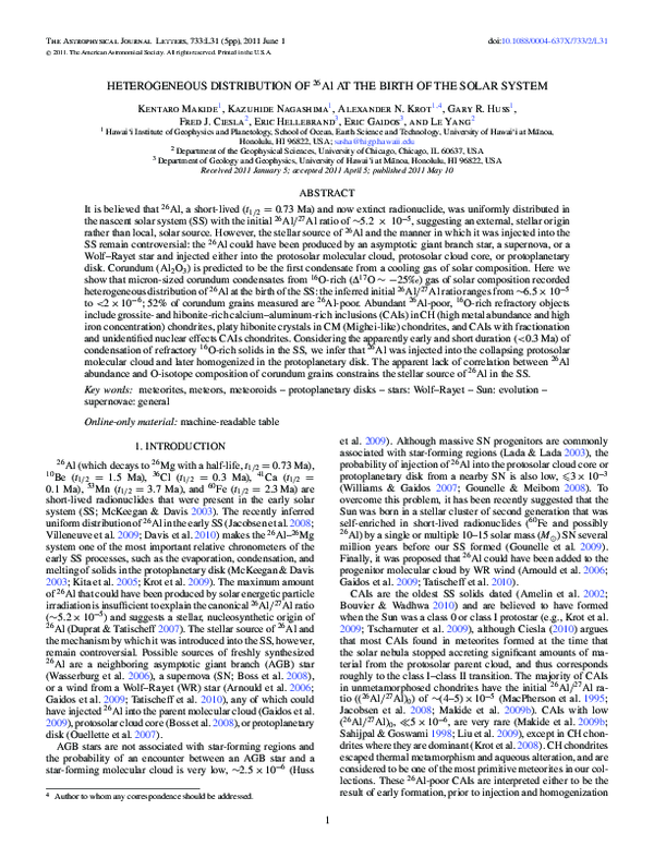 (PDF) Heterogeneous distribution of 26Al at the birth of the Solar ...