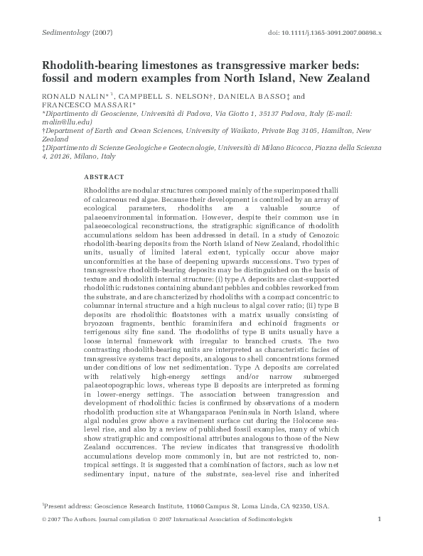 (PDF) Rhodolith-bearing limestones as transgressive marker beds: fossil ...