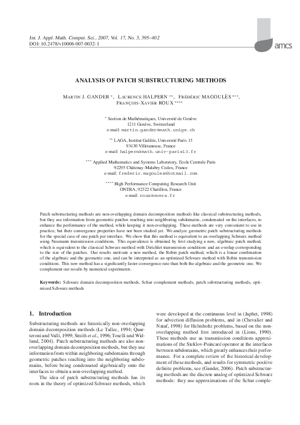 (PDF) Analysis of Patch Substructuring Methods