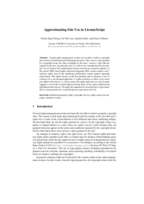 (PDF) Approximating Fair Use in LicenseScript