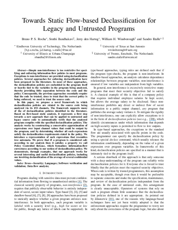 (PDF) Towards Static Flow-Based Declassification for Legacy and Untrusted Programs