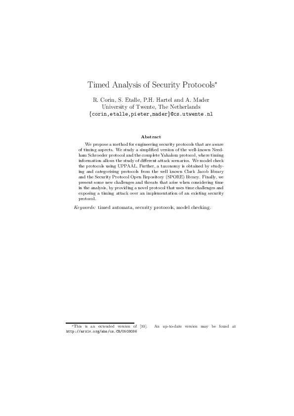 (PDF) Timed analysis of security protocols