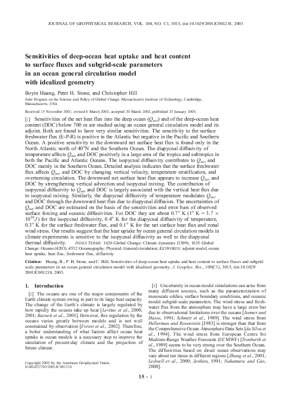 (PDF) Sensitivities of deep-ocean heat uptake and heat content to surface fluxes and subgrid ...