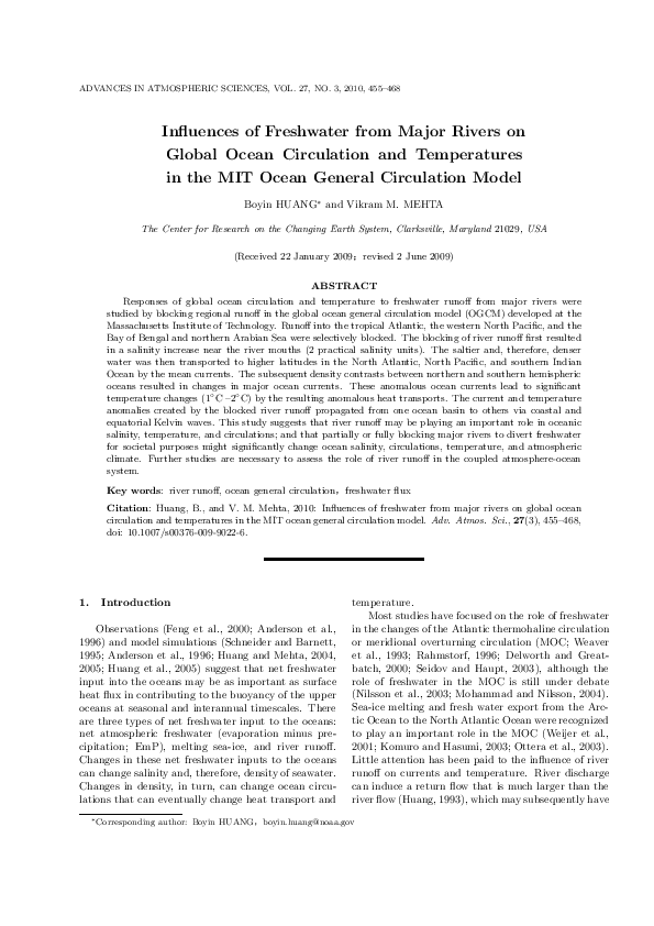 (PDF) Influences of freshwater from major rivers on global ocean ...