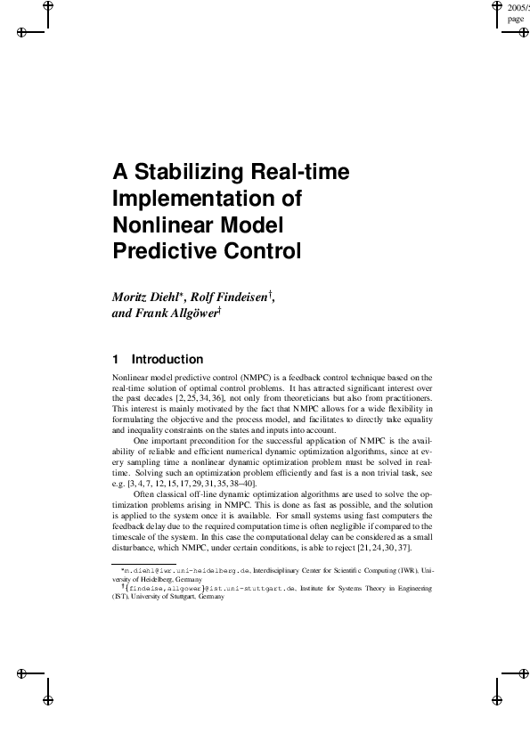 (PDF) A Stabilizing Real-Time Implementation of Nonlinear Model Predictive Control