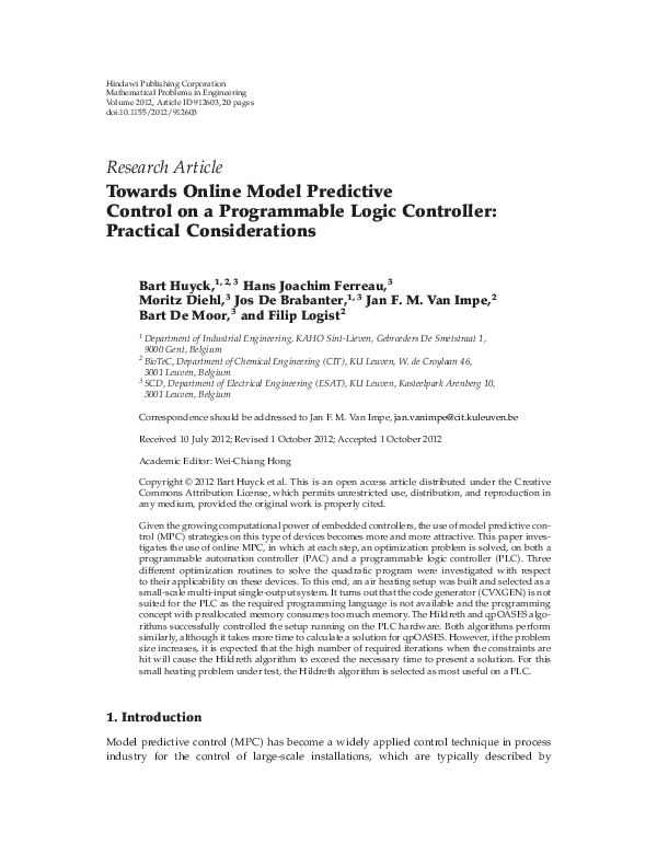 Towards Online Model Predictive Control On A Programmable Logic Controller Practical Considerations