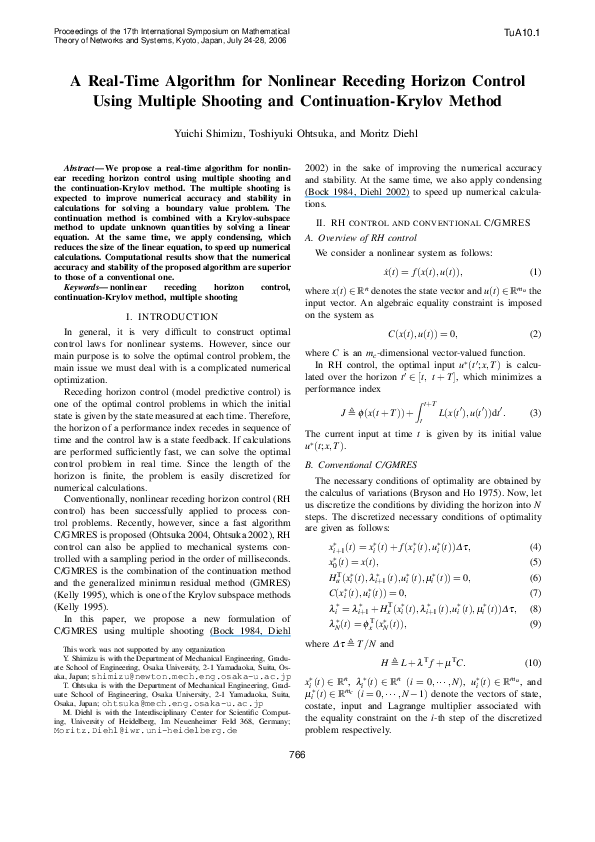 Pdf A Real Time Algorithm For Nonlinear Receding Horizon Control Using Multiple Shooting And