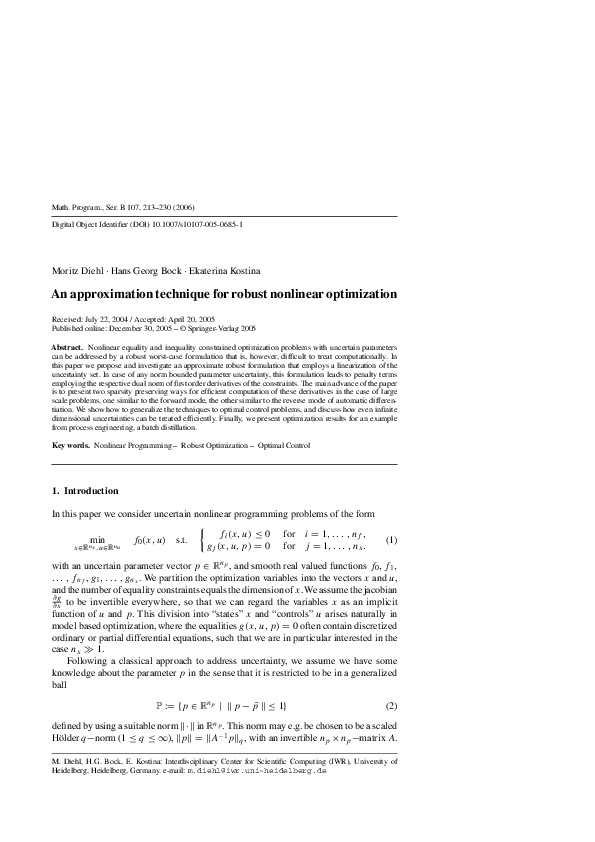 (PDF) An approximation technique for robust nonlinear optimization