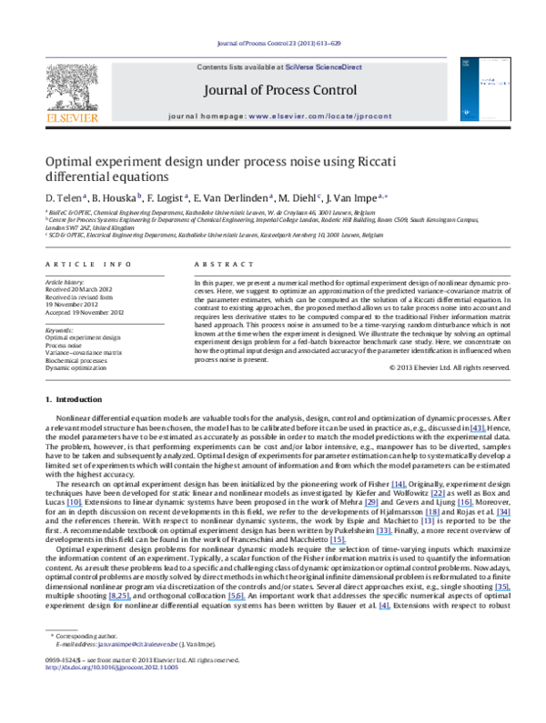 (PDF) Optimal experiment design under process noise using Riccati ...