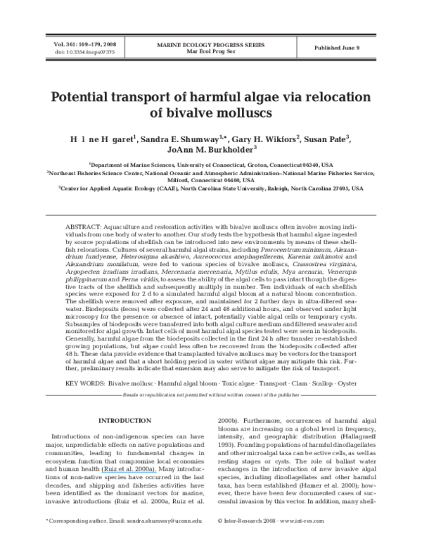 (PDF) Potential transport of harmful algae via relocation of bivalve ...
