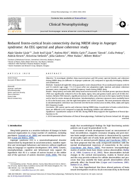 (PDF) Reduced fronto-cortical brain connectivity during NREM sleep in ...