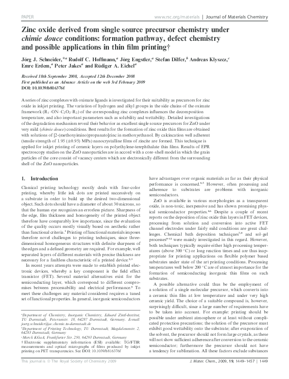 (PDF) Zinc oxide derived from single source precursor chemistry under ...