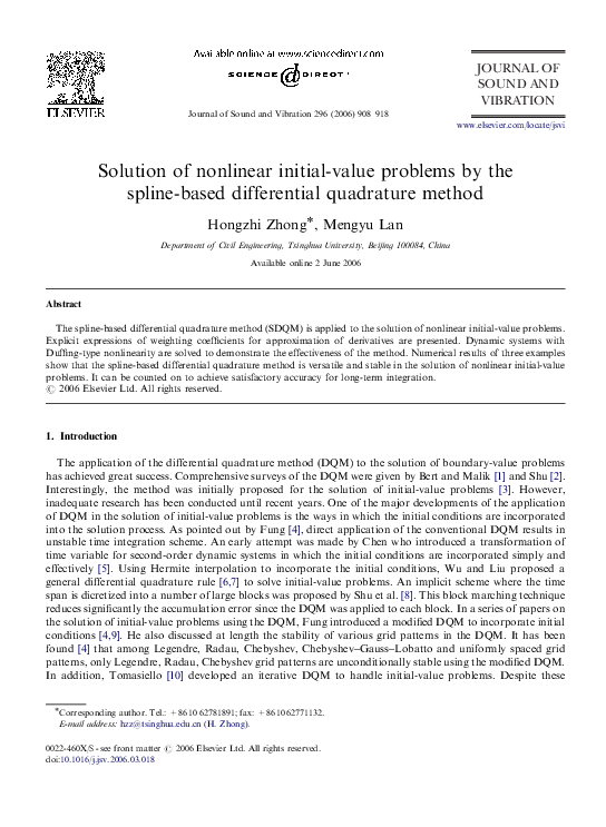 Pdf Solution Of Nonlinear Initial Value Problems By The Spline Based