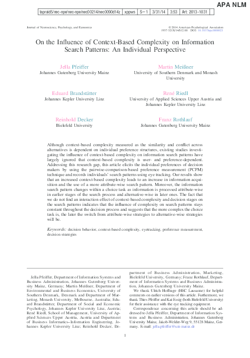 (PDF) On the influence of context-based complexity on information search patterns: An individual ...