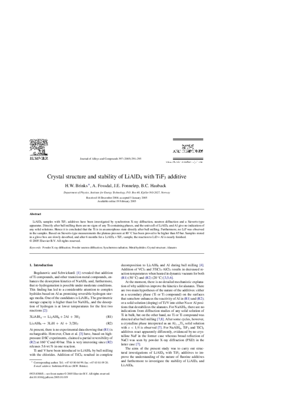 (PDF) Crystal structure and stability of LiAlD4 with TiF3 additive