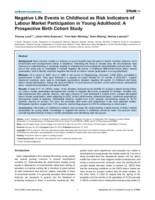 (PDF) Negative Life Events in Childhood as Risk Indicators of Labour ...