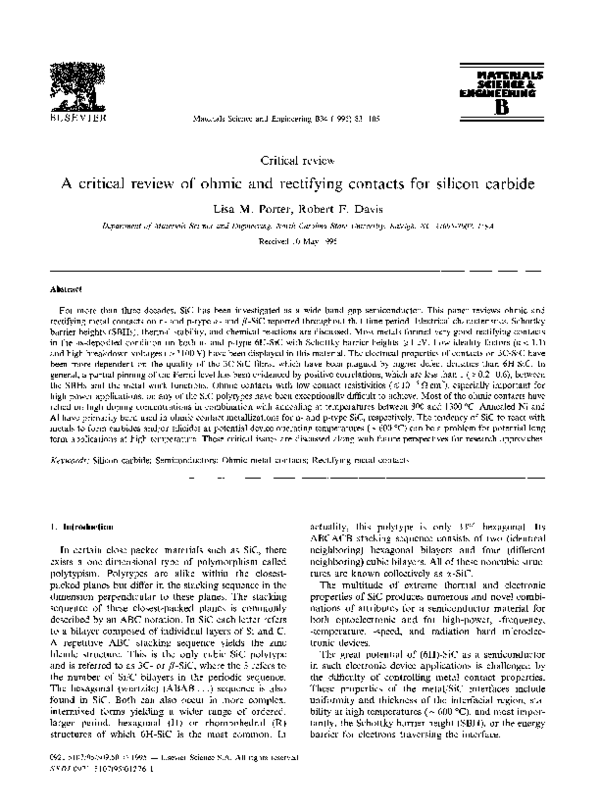 (PDF) A critical review of ohmic and rectifying contacts for silicon ...