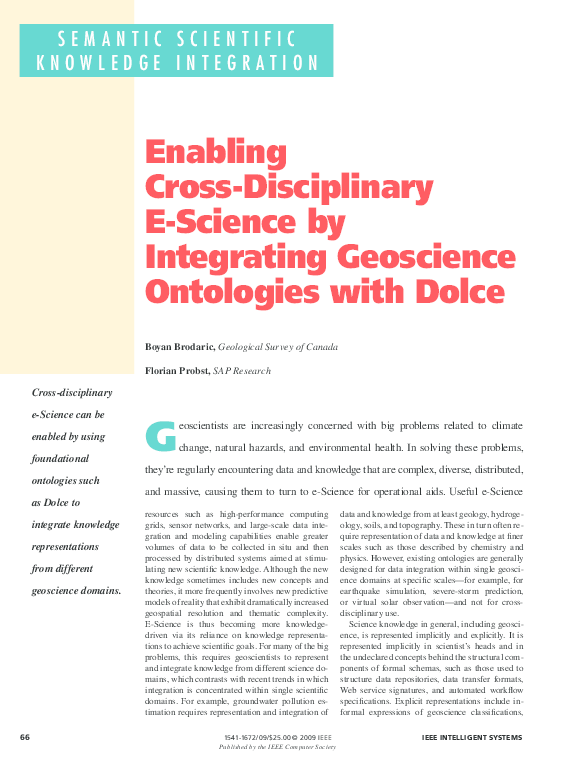 (PDF) Enabling Cross-Disciplinary E-Science by Integrating Geoscience Ontologies with Dolce