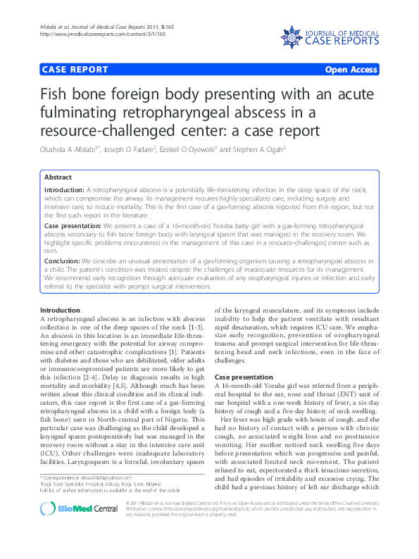 (PDF) Fish bone foreign body presenting with an acute fulminating ...
