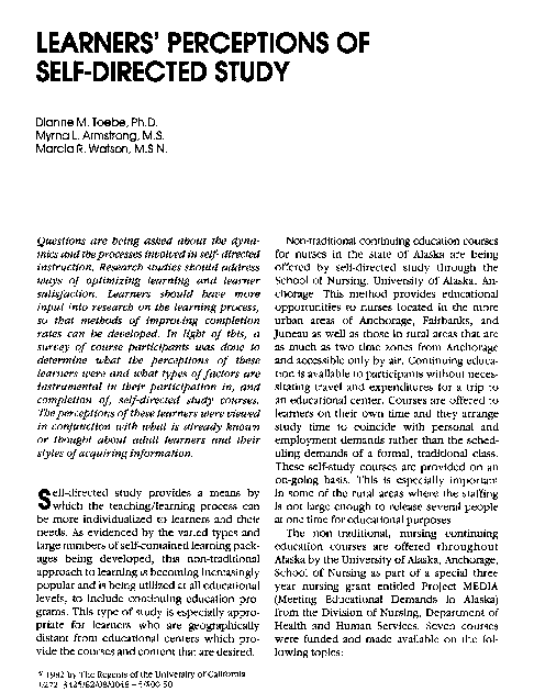 (PDF) Learners' perceptions of self-directed study
