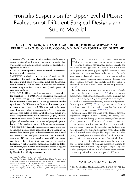 (PDF) Frontalis Suspension for Upper Eyelid Ptosis: Evaluation of ...