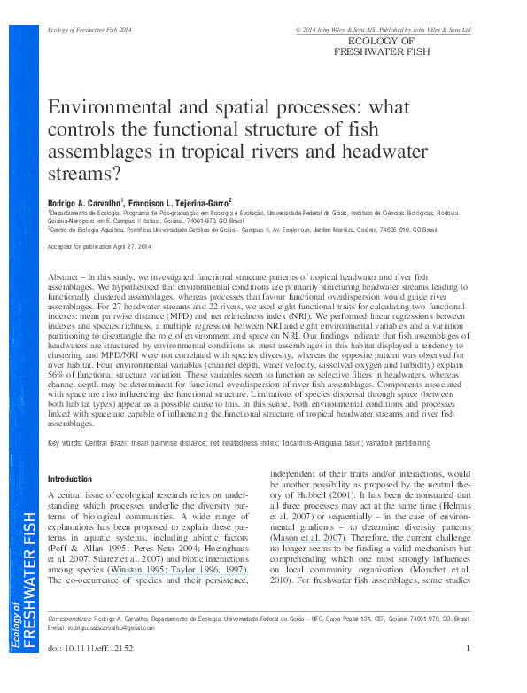 (PDF) Environmental and spatial processes: what controls the functional structure of fish ...