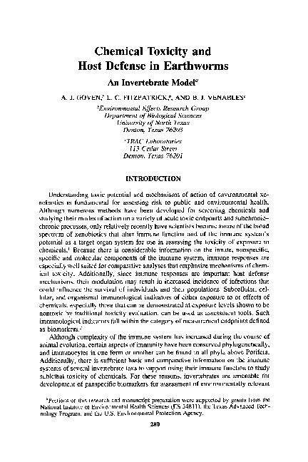(PDF) Chemical Toxicity and Host Defense in Earthworms