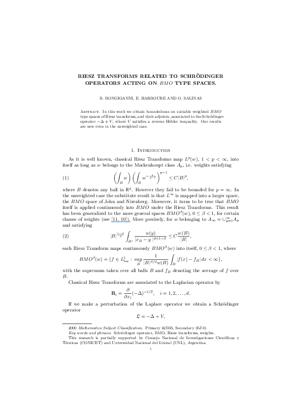(PDF) Riesz transforms related to Schrödinger operators acting on BMO type spaces