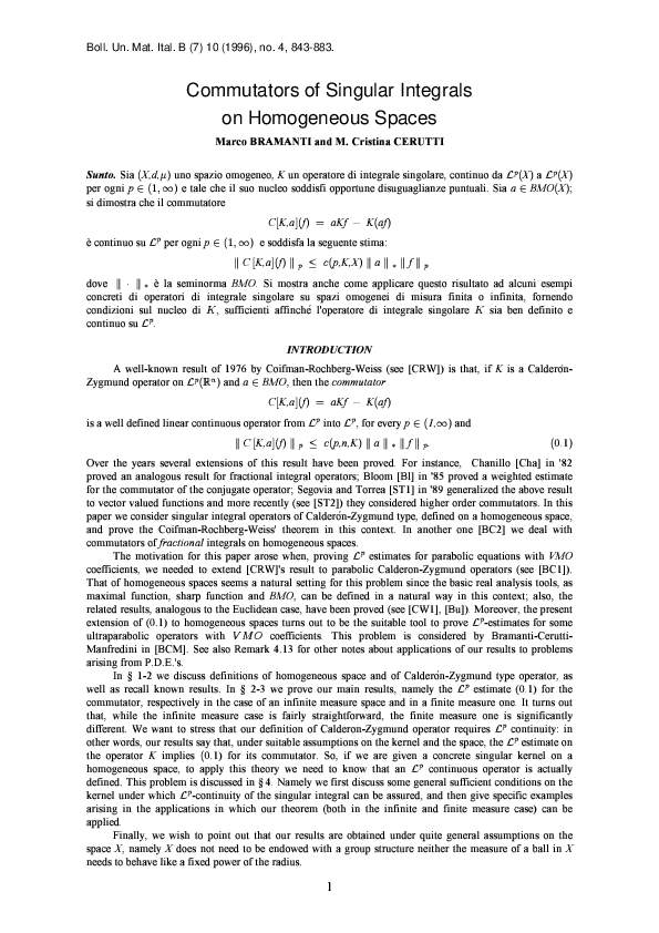 Pdf Commutators Of Singular Integrals On Spaces Of Homogeneous Type