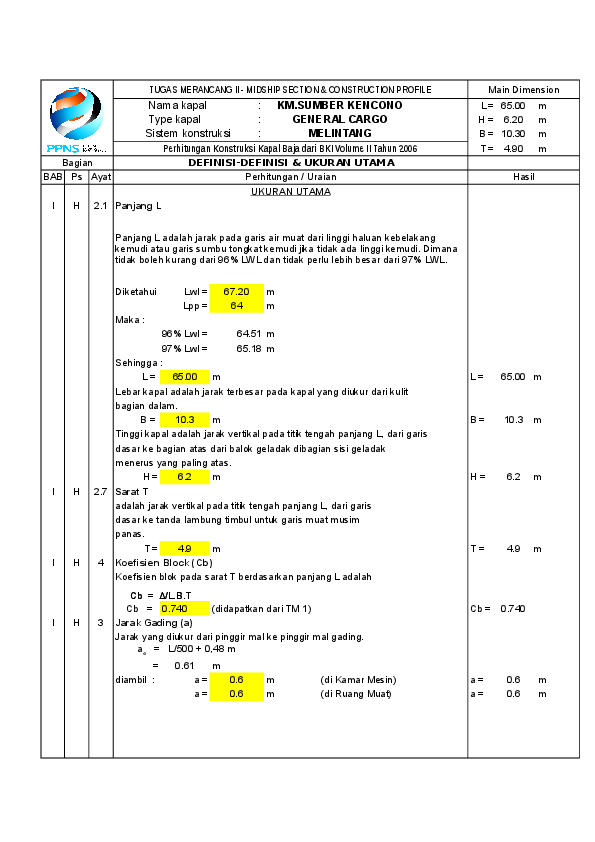 Tabel Perhitungan Konstruksi Berdasarkan BKI 2006 ( Calculation Table Construction Based on BKI ...