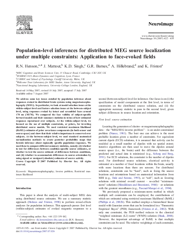 Pdf Population Level Inferences For Distributed Meg Source Localization Under Multiple