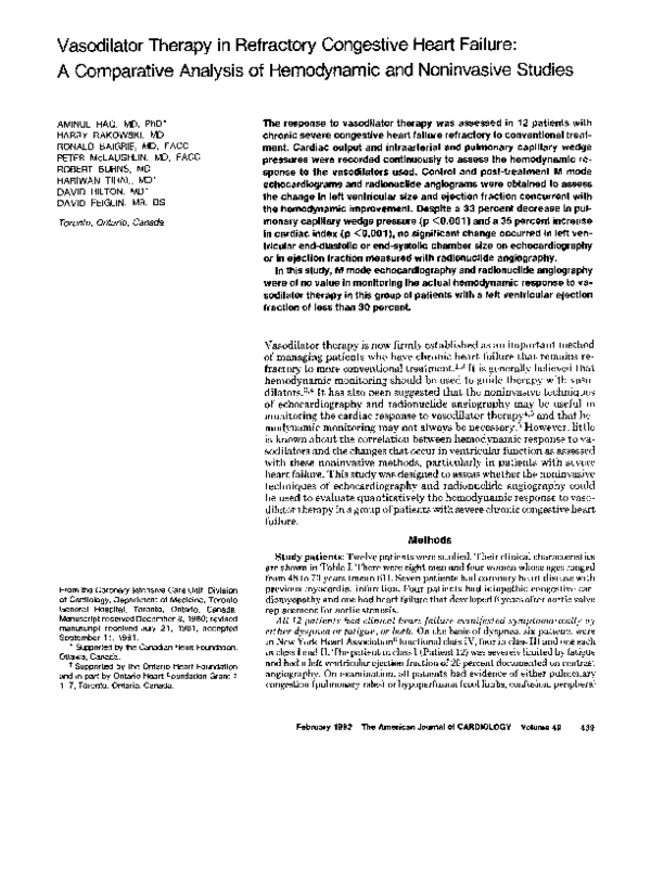 (PDF) Vasodilator therapy in refractory congestive heart failure: A ...
