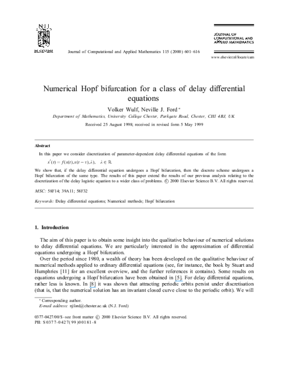 Pdf Numerical Hopf Bifurcation For A Class Of Delay Differential
