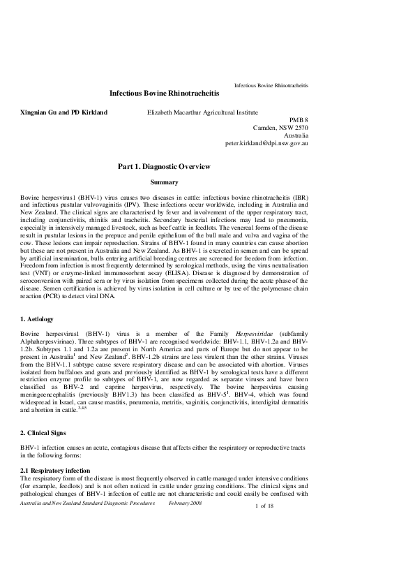 (PDF) Infectious Bovine Rhinotracheitis