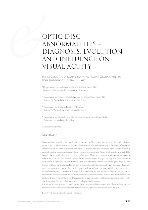 (PDF) Optic disc abnormalities - diagnosis, evolution and influence on ...