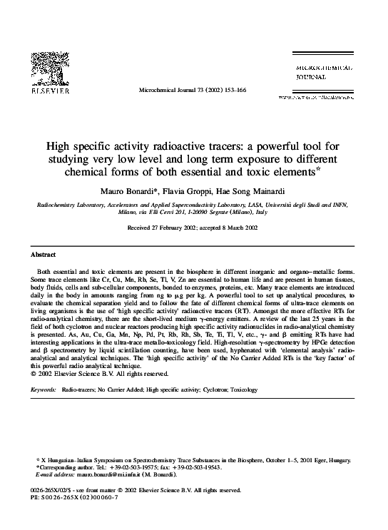 (PDF) High specific activity radioactive tracers: a powerful tool for ...
