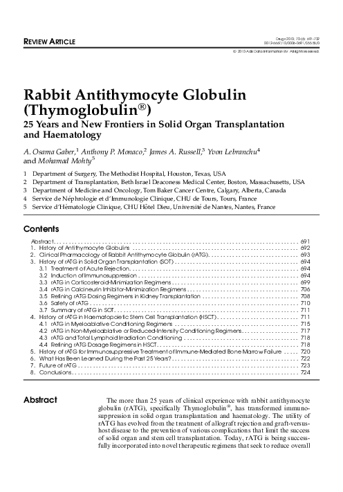 (PDF) Rabbit Antithymocyte Globulin (Thymoglobulin®)