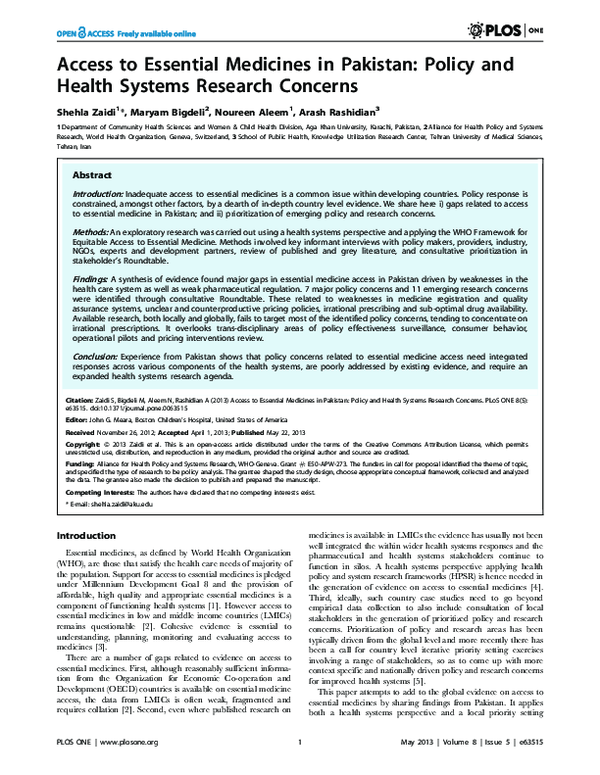 (PDF) Access to Essential Medicines in Pakistan