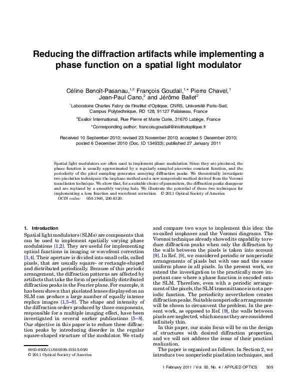 Pdf Reducing The Diffraction Artifacts While Implementing A Phase Function On A Spatial Light 3355