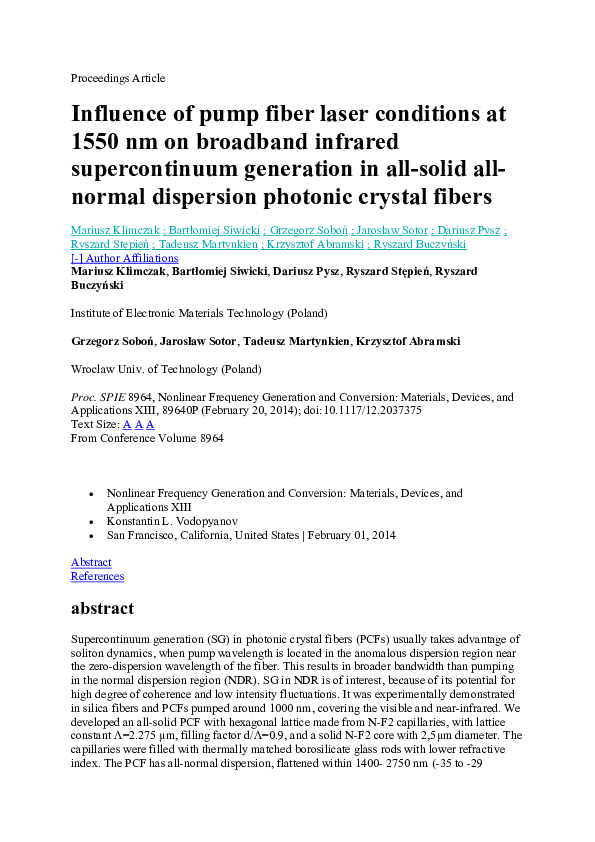 (PDF) Influence of pump fiber laser conditions at 1550 nm on broadband ...