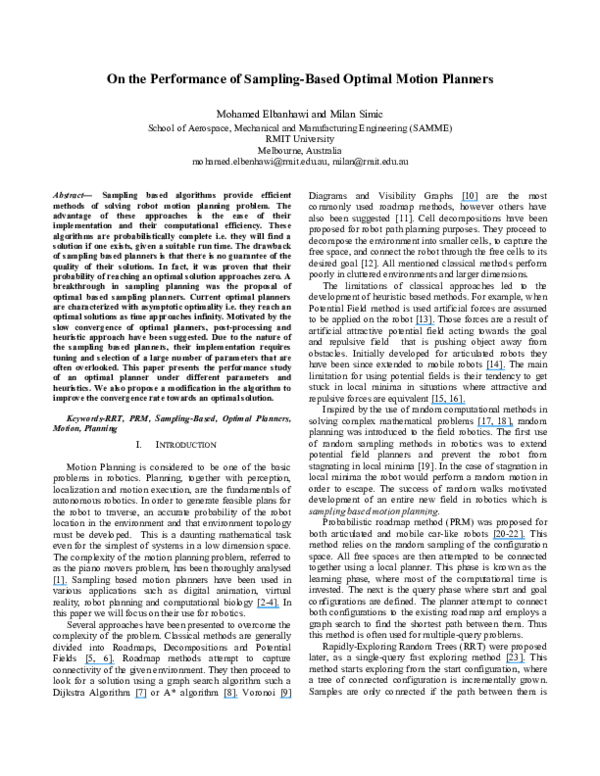 (PDF) On the Performance of Sampling-Based Optimal Motion Planners