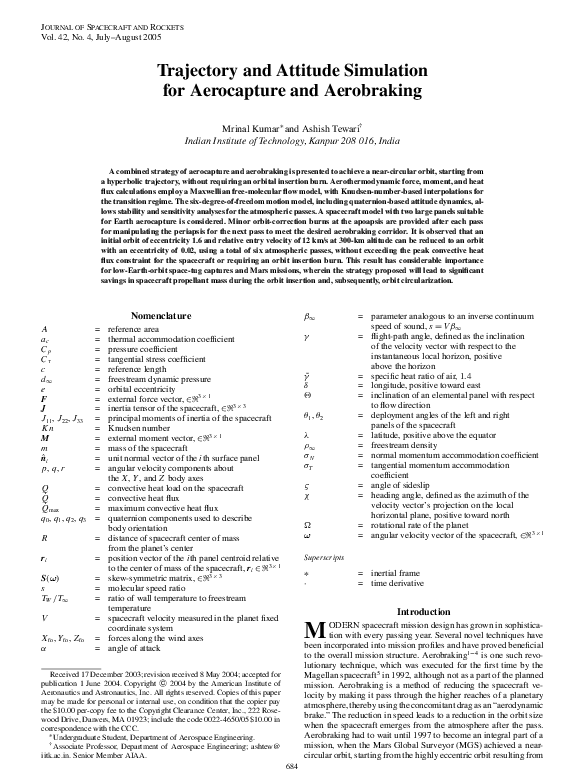 (PDF) Trajectory and Attitude Simulation for Aerocapture and Aerobraking