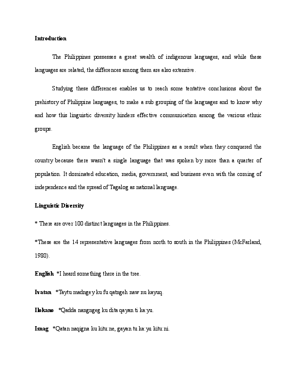 (DOC) Report on Linguistic Diversity and English in the Philippines by ...