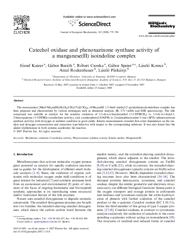 (PDF) Catechol oxidase and phenoxazinone synthase activity of a manganese(II) isoindoline complex