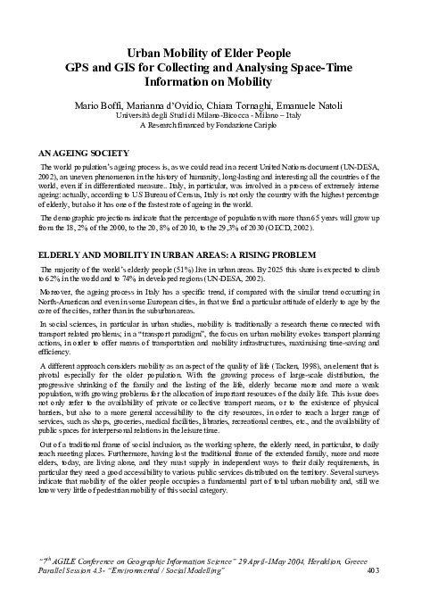 (PDF) Urban Mobility of Elder People GPS and GIS for Collecting and ...