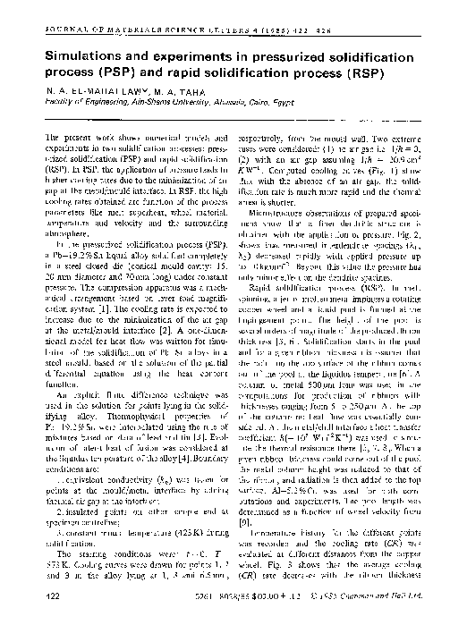 (PDF) Simulations and experiments in pressurized solidification process (PSP) and rapid ...