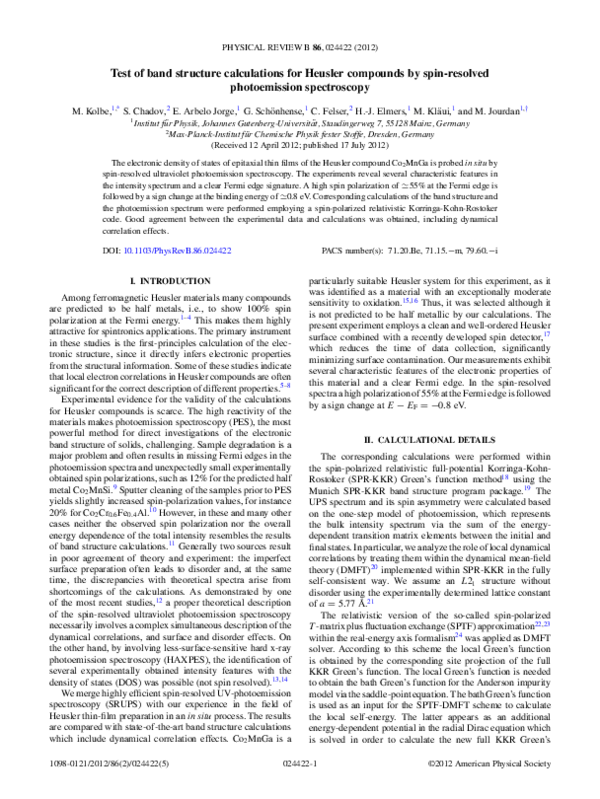 (PDF) Test of band structure calculations for Heusler compounds by spin ...
