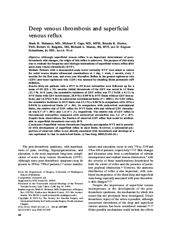 (PDF) Deep venous thrombosis and superficial venous reflux