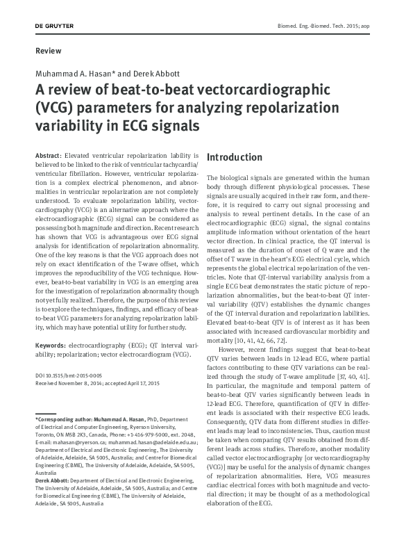 (PDF) A review of beat-to-beat vectorcardiographic (VCG) parameters for ...